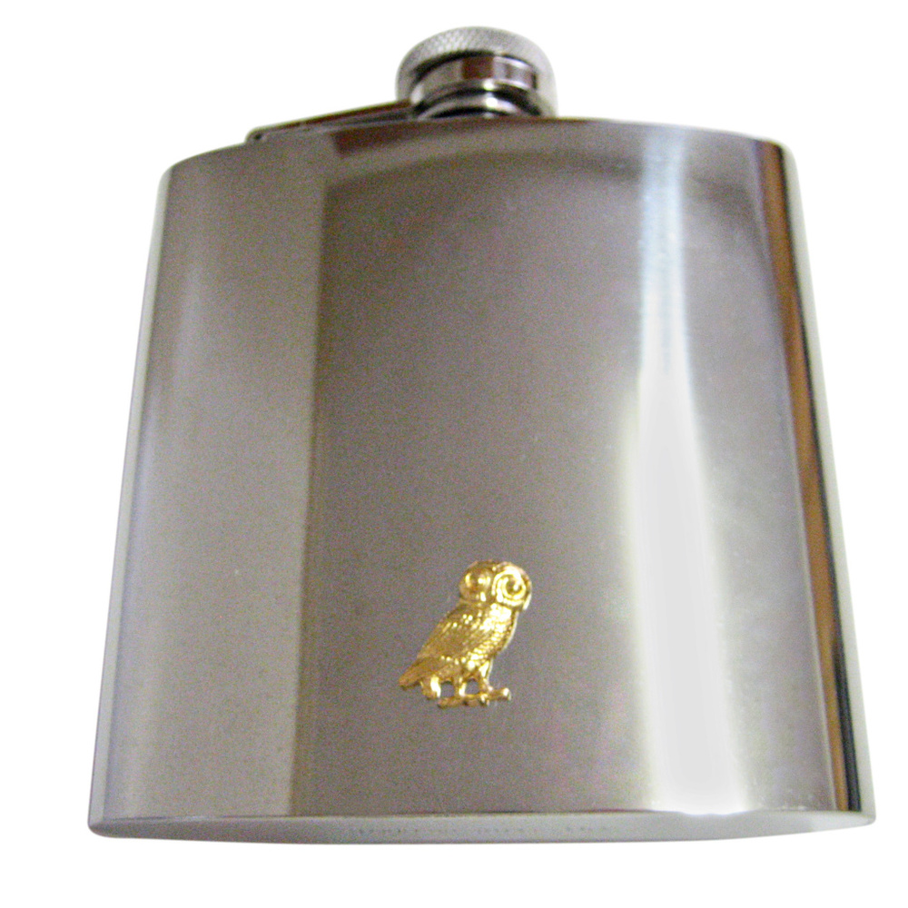 Gold Toned Owl Bird Large Flask - Gem